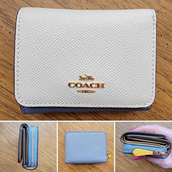 Coach | Bags | Coach Small Trifold Colorblock Leather Wallet | Poshmark